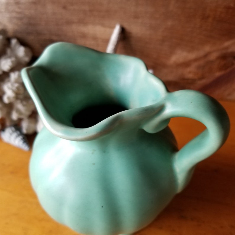 Vintage WELLER Vase or Pitcher Art Pottery Matte Seafoam BLUE Fluted ...