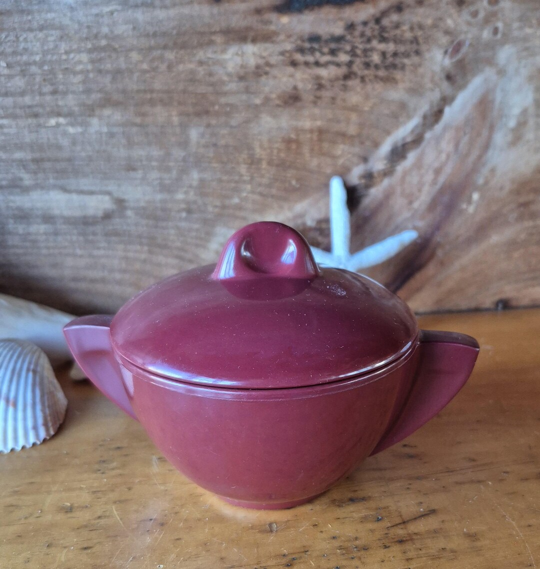 Boonton Melamine Sugar Bowl and Cover Maroon Made in USA - Etsy