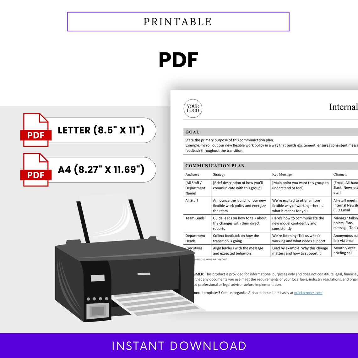 Internal Communication Plan Template (MS Word, PDF) | Memo Template ...
