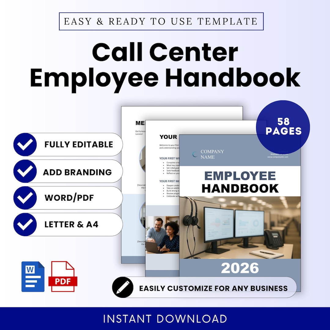 Call Center Employee Handbook Template – Word & PDF, A4 + US Letter - Etsy