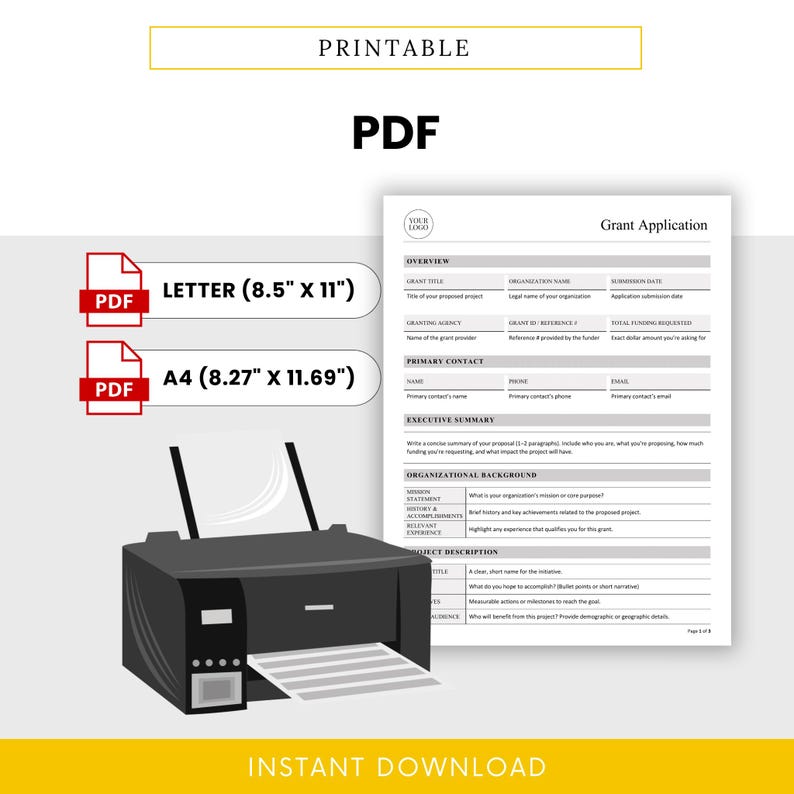 Simple Grant Application Template (word, PDF) | Nonprofits & Small ...