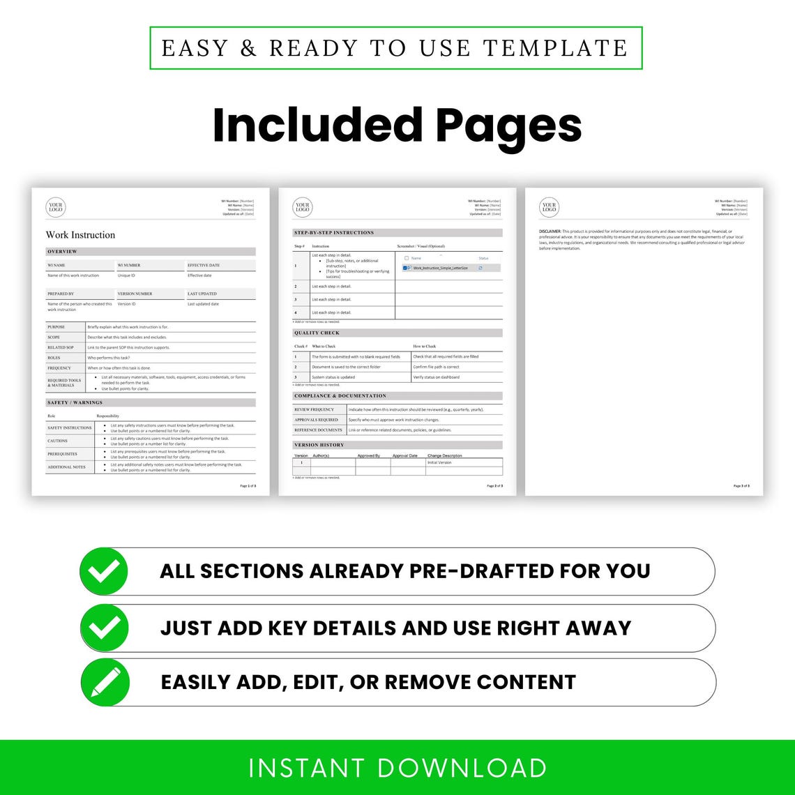 Simple Work Instruction Template (word, PDF) | Simple WI Template ...