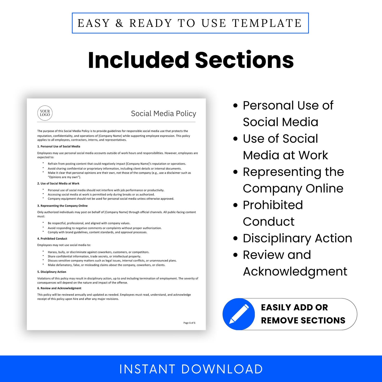 Employee Social Media Policy Template (word, PDF) | Simple Human ...