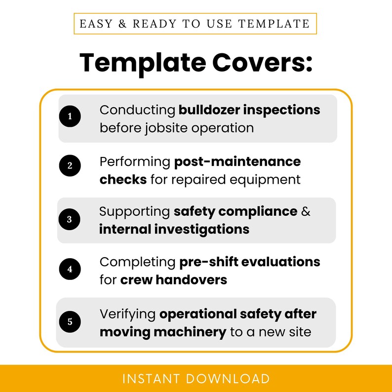 Bulldozer Safety Checklist Template – Word & PDF, A4 + US Letter - Etsy