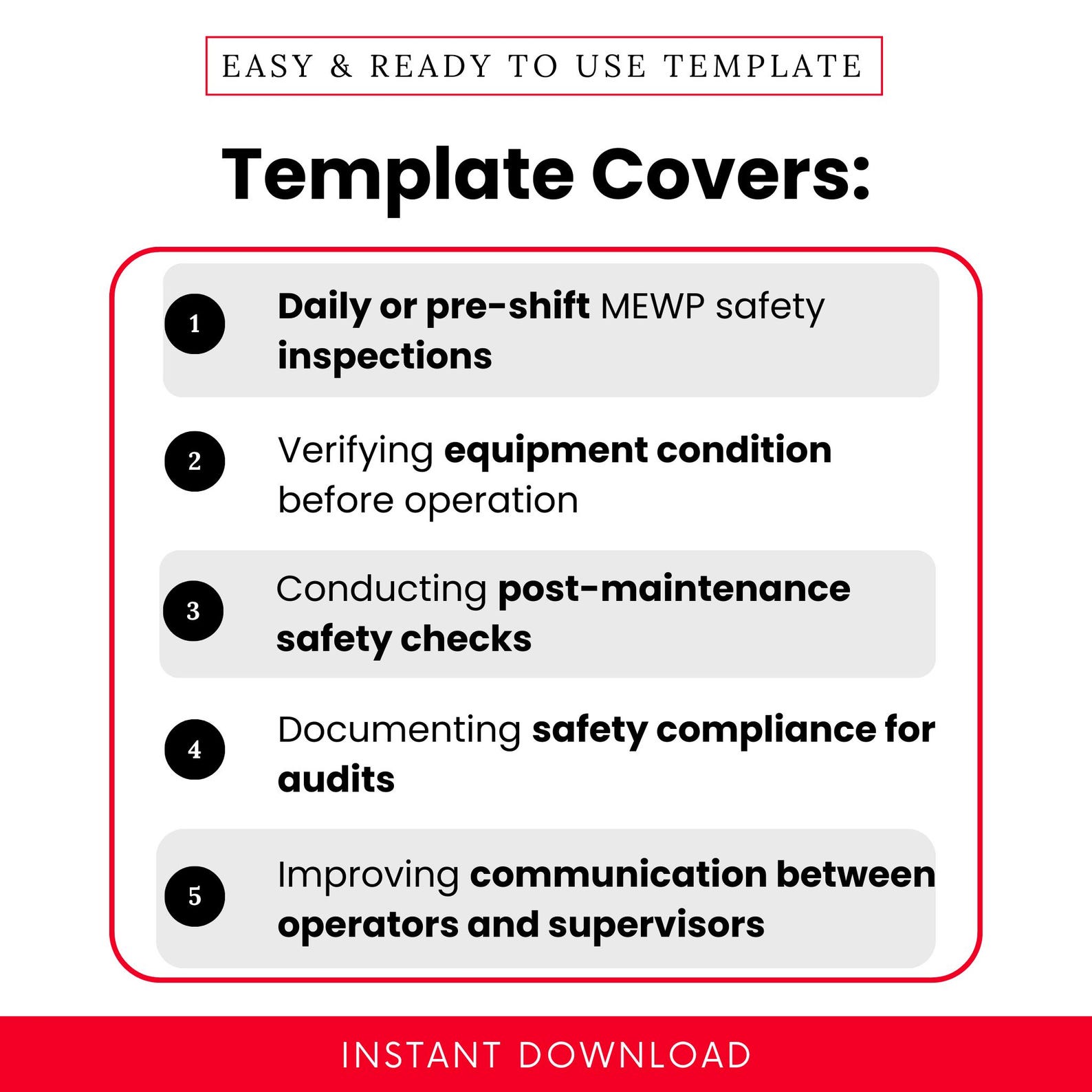 Boom Lift / Aerial Lift (MEWP) Safety Checklist Template – Word & PDF ...