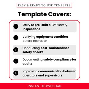 Boom Lift / Aerial Lift (MEWP) Safety Checklist Template – Word & PDF ...