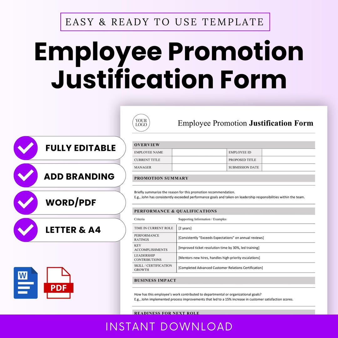 Employee Promotion Justification Form (word, PDF) | Promotion ...