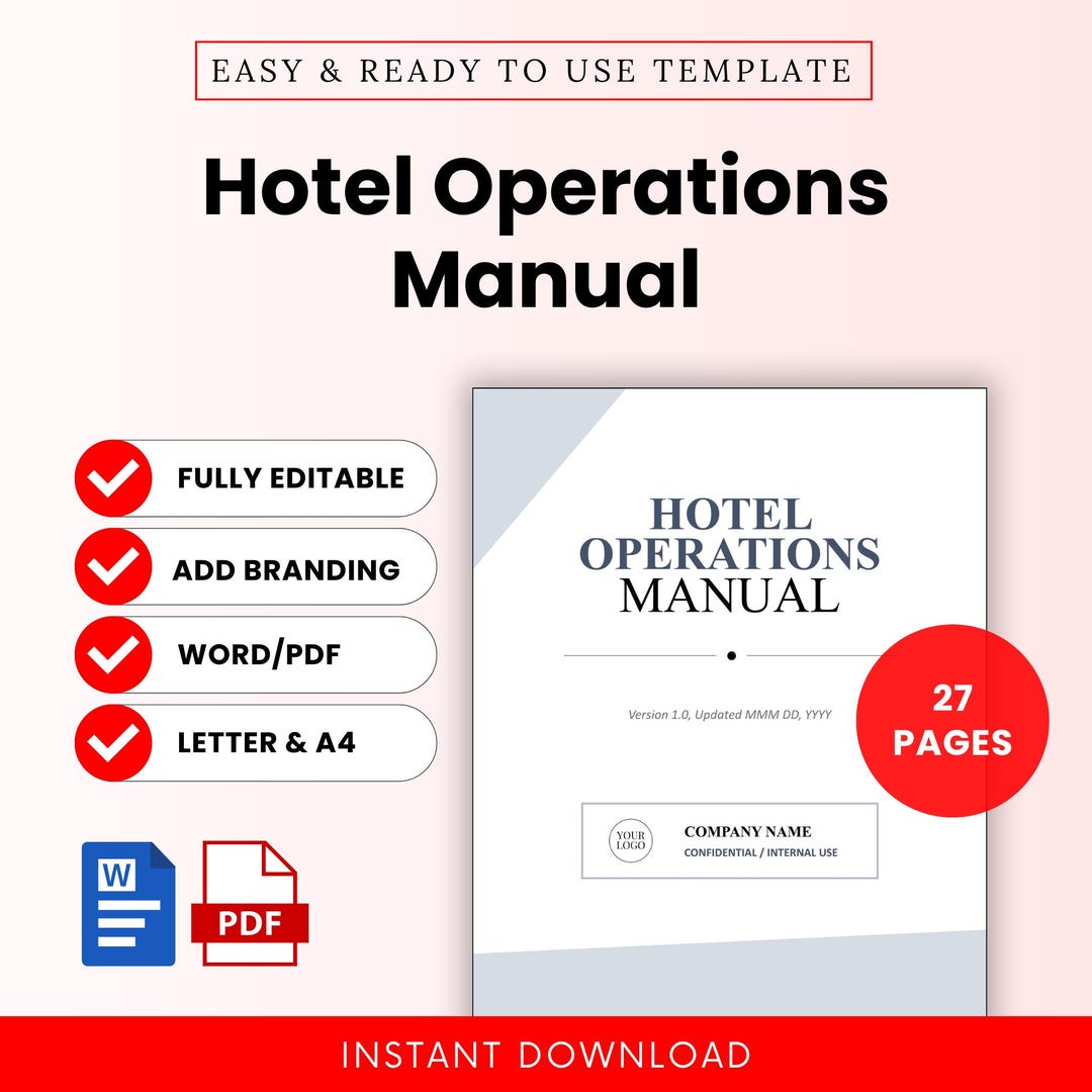 Hotel Operations Manual Template – Word & PDF, A4 + US Letter - Etsy UK