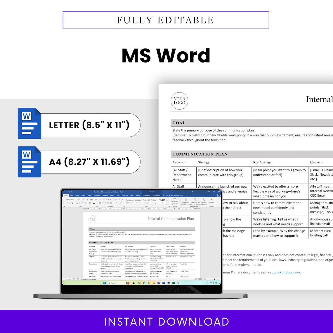 Internal Communication Plan Template (MS Word, PDF) | Memo Template ...
