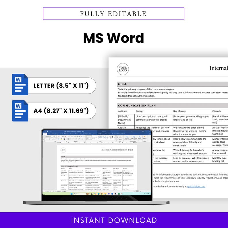 Internal Communication Plan Template (MS Word, PDF) | Memo Template ...
