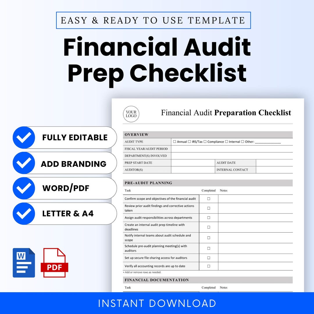 Financial Audit Prep Checklist Template – Word & PDF, A4 + US Letter - Etsy
