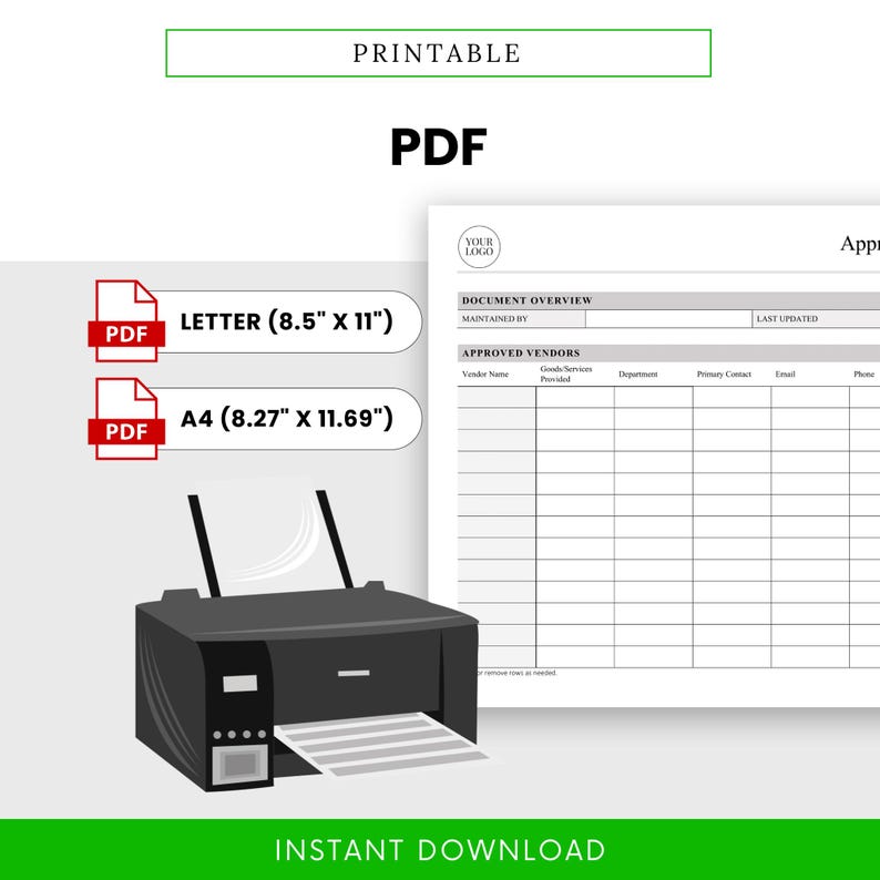 Simple Approved Vendors List Template – Word & PDF, A4 + US Letter - Etsy