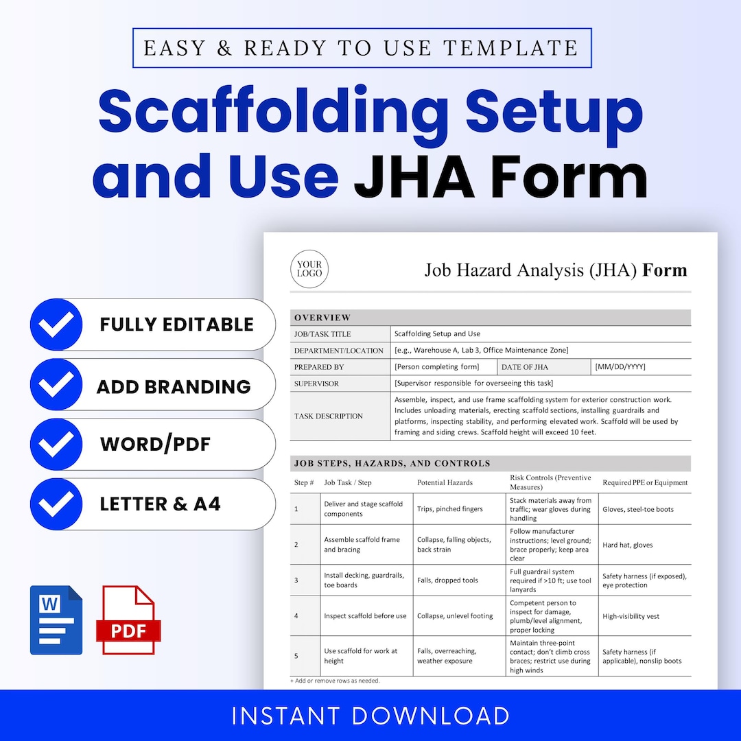 Scaffolding Setup and Use Job Hazard Analysis (JHA) Template – Word ...