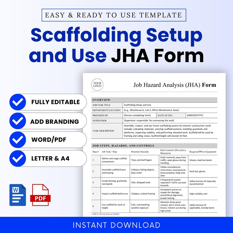 Scaffolding Setup and Use Job Hazard Analysis (JHA) Template – Word ...