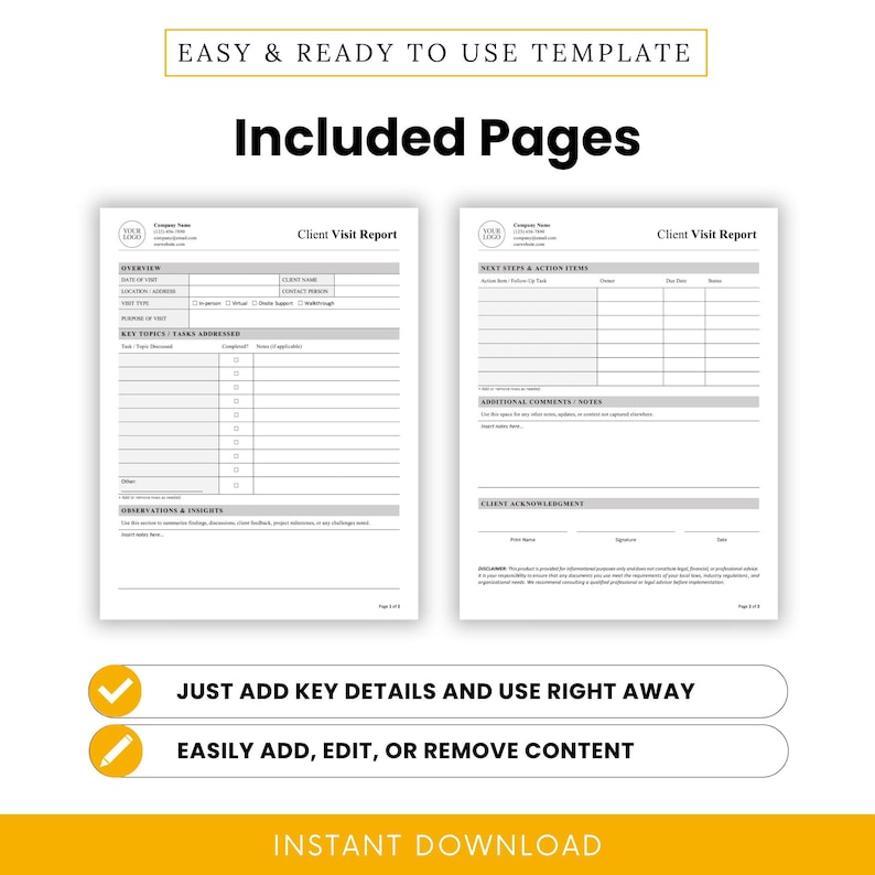 Simple Client Visit Summary Template – Word & PDF, A4 + US Letter - Etsy