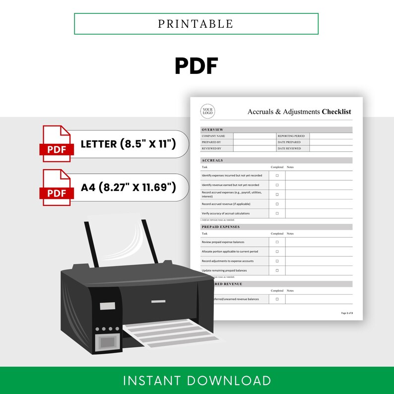 Accruals and Adjustments Checklist Template – Word & PDF, A4 + US ...