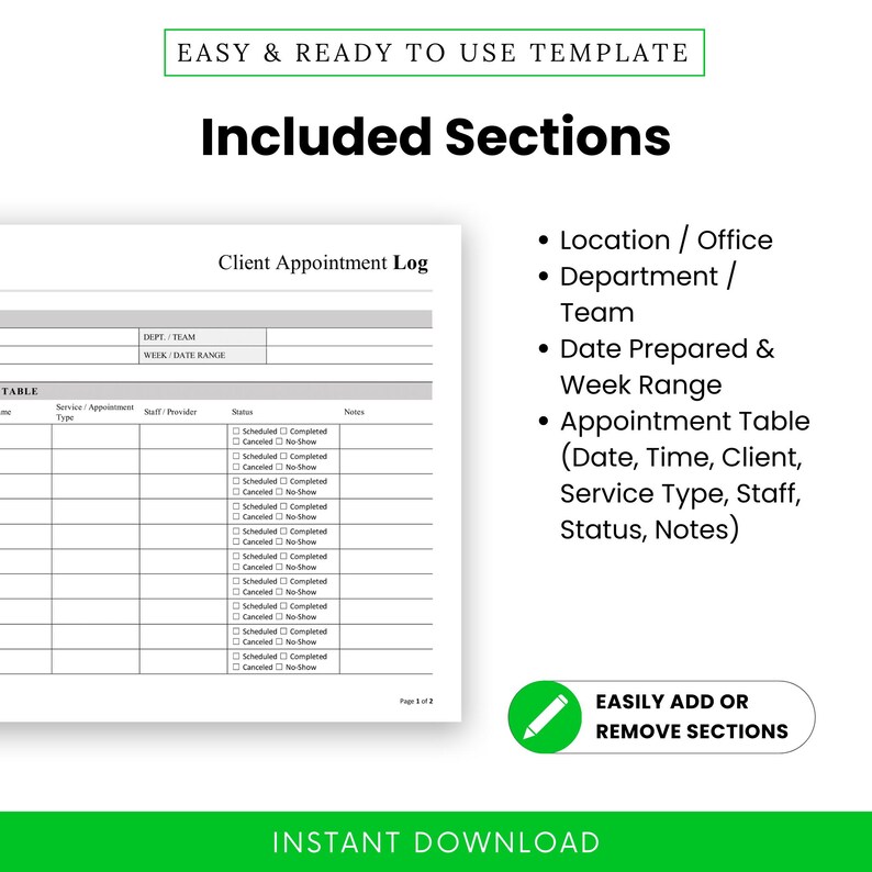 Simple Client Appointment Log Template – Word & PDF, A4 + US Letter - Etsy
