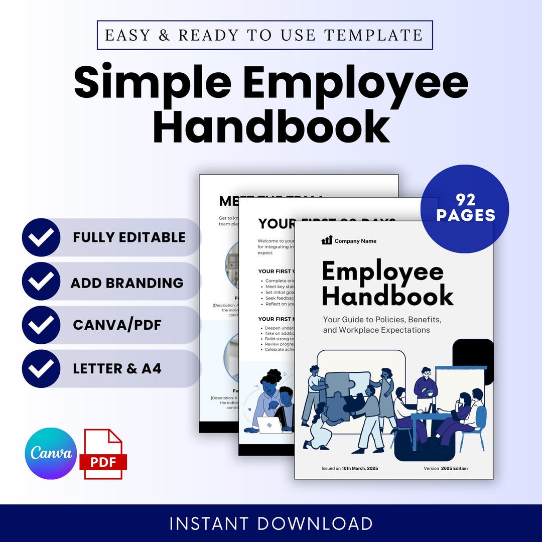 Simple Employee Handbook Template (canva, PDF) | Company Handbook ...