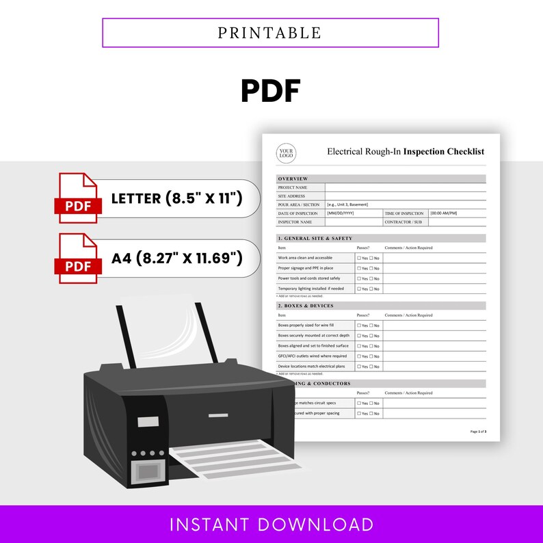 Electrical Rough-in Inspection Checklist Template – Word & PDF, A4 + US ...