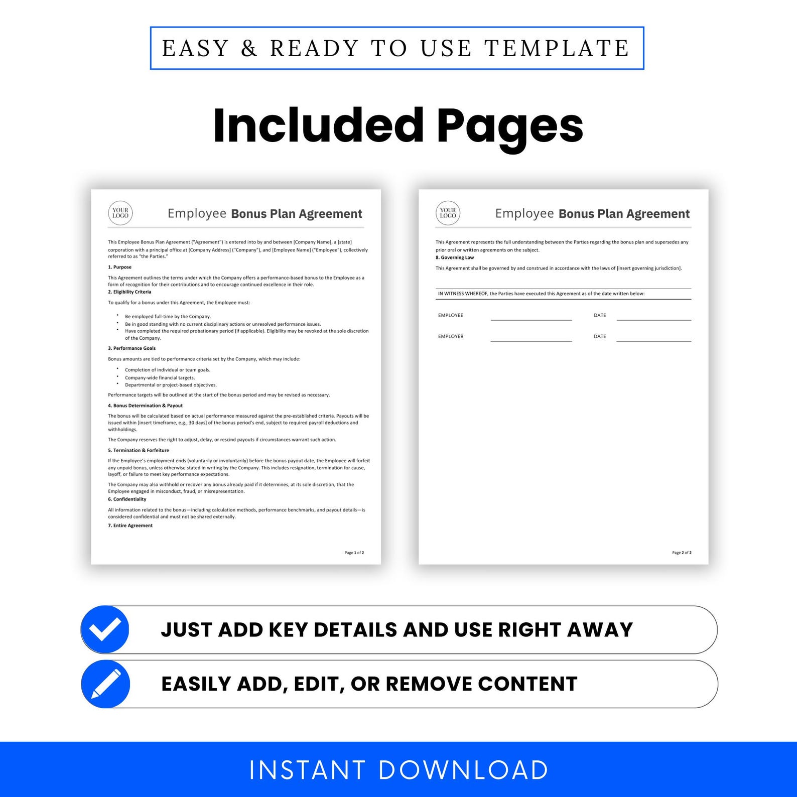 Employee Bonus Plan Agreement Template (word, PDF) | Staff Incentive ...