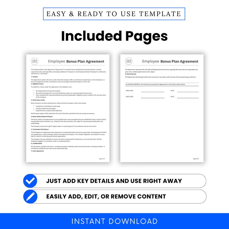 Employee Bonus Plan Agreement Template (word, PDF) | Staff Incentive ...
