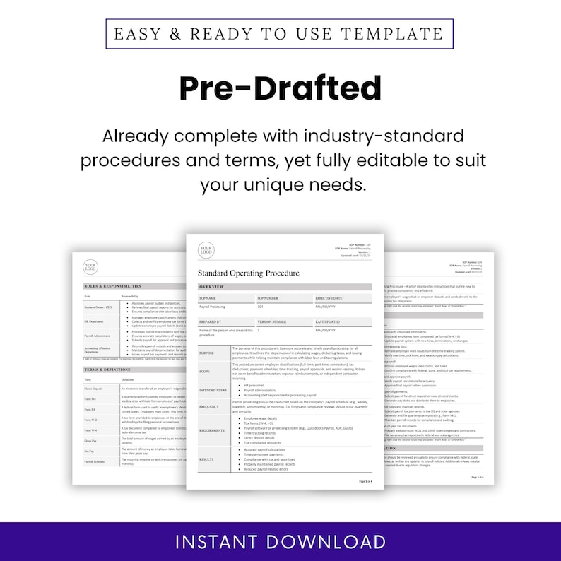 Payroll Processing SOP Template (word, PDF) | Simple Standard Operating ...