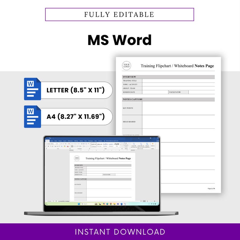 Training Flipchart / Whiteboard Notes Template – Word & PDF, A4 + US ...