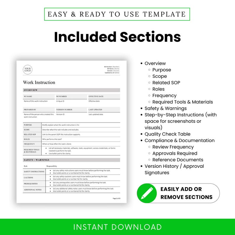 Simple Work Instruction Template (word, PDF) | Simple WI Template ...