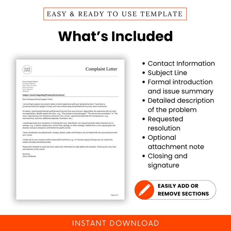 Complaint Letter Template (word, PDF), Formal Complaint Letter ...