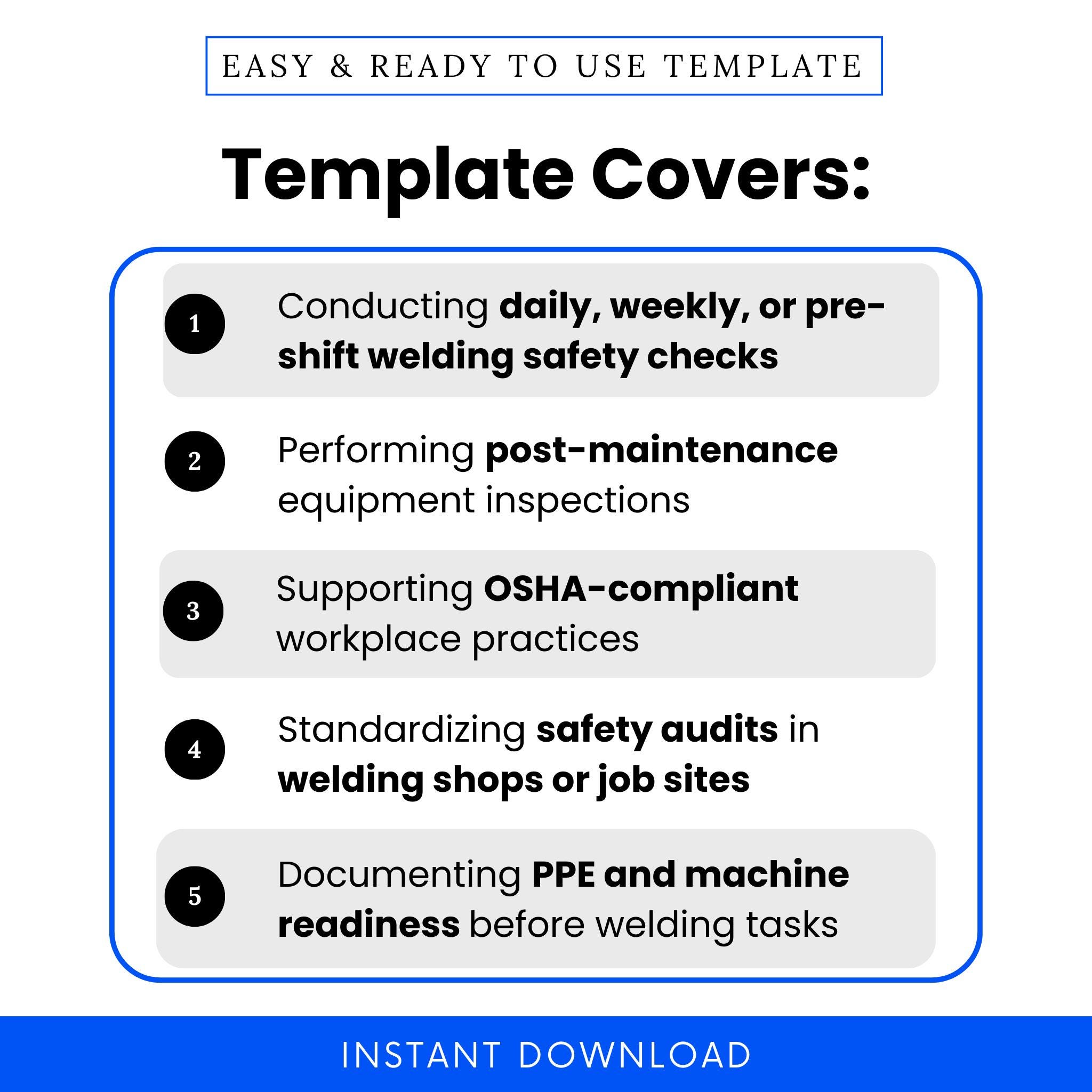 Welding Equipment Safety Checklist Template – Word & PDF, A4 + US ...
