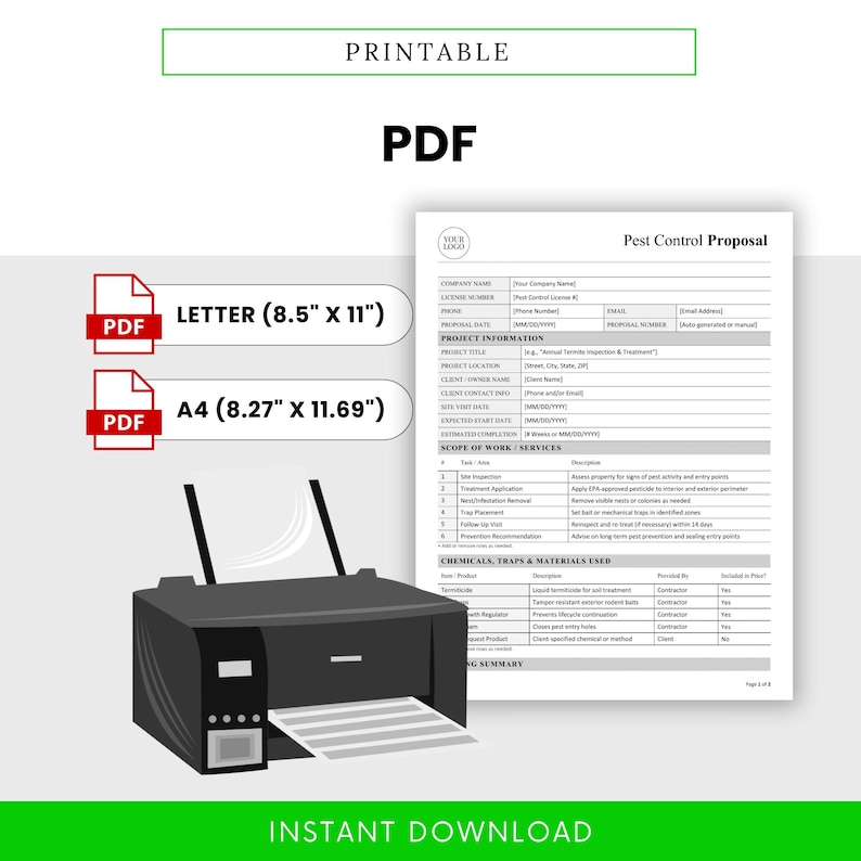 Pest Control Proposal Template – Word & PDF, A4 + US Letter - Etsy