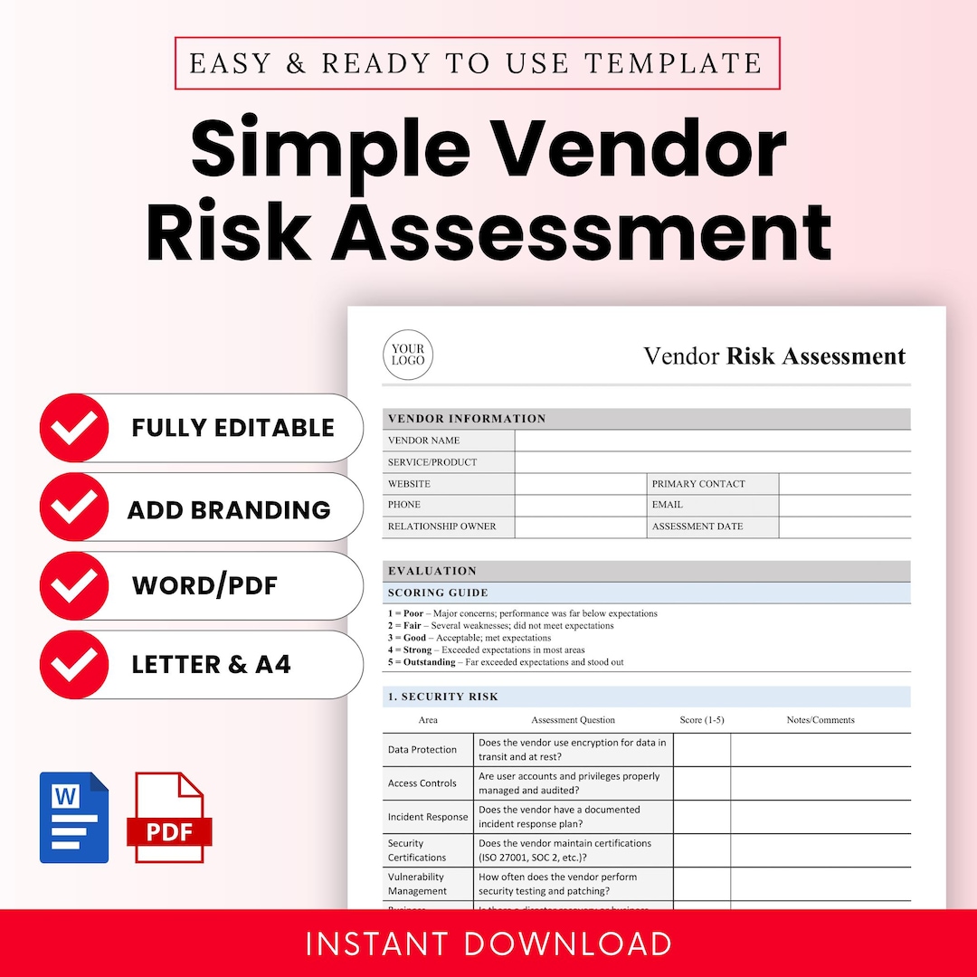Simple Vendor Risk Assessment Template (word, PDF) | Vendor Assessment ...