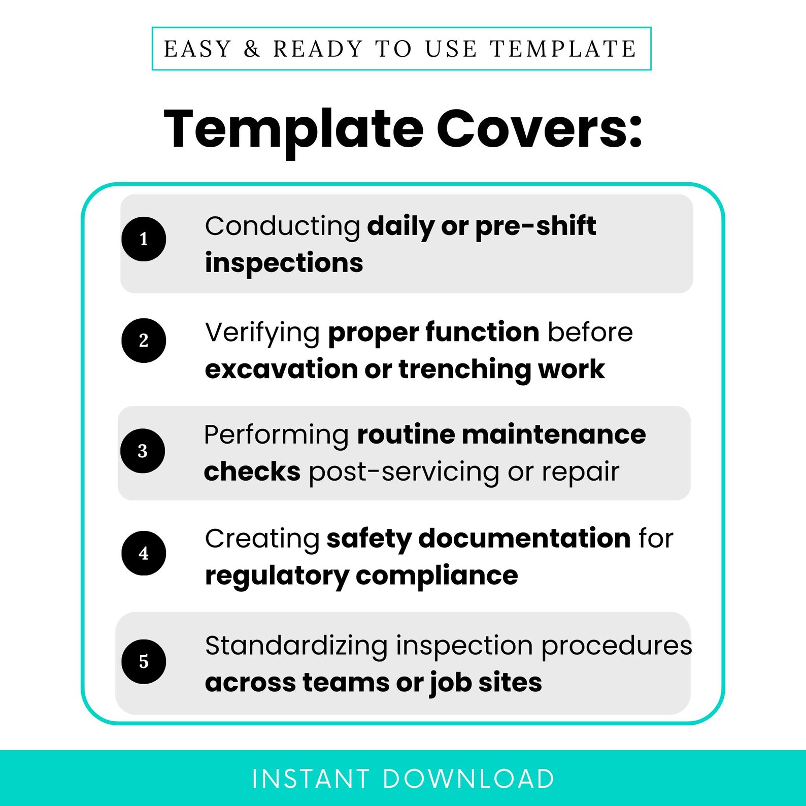 Excavator Pre-use Safety Checklist Template – Word & PDF, A4 + US ...