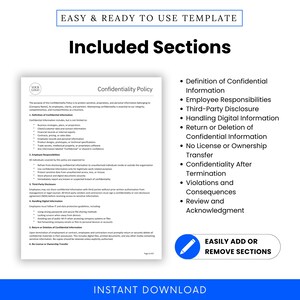 Employee Confidentiality Policy Template (word, PDF) | Simple Human Resources HR Template, Small ...