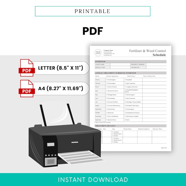 Fertilizer and Weed Control Schedule Template – Word & PDF, A4 + US ...