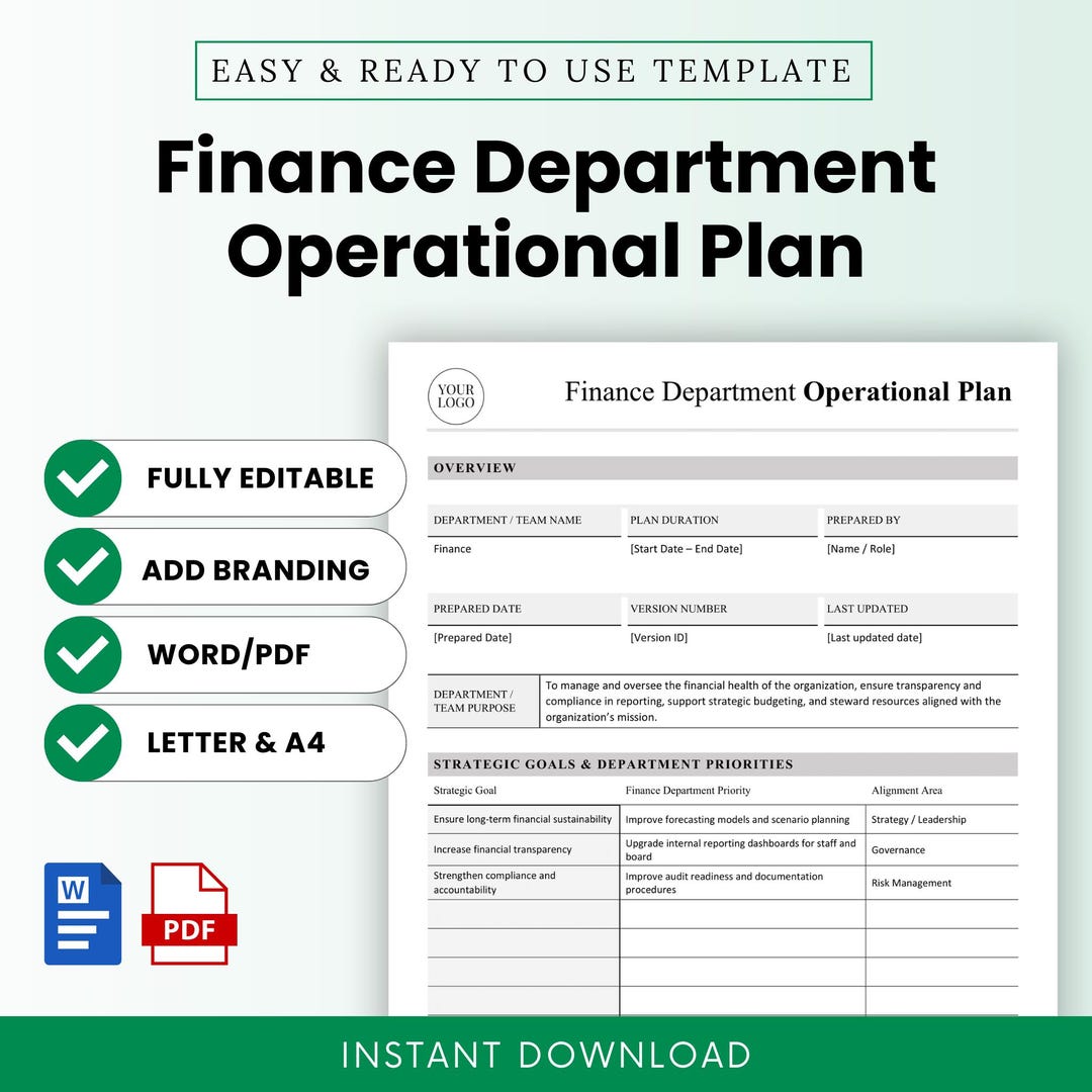 Finance Department Operational Plan Template – Word & PDF, A4 + US ...