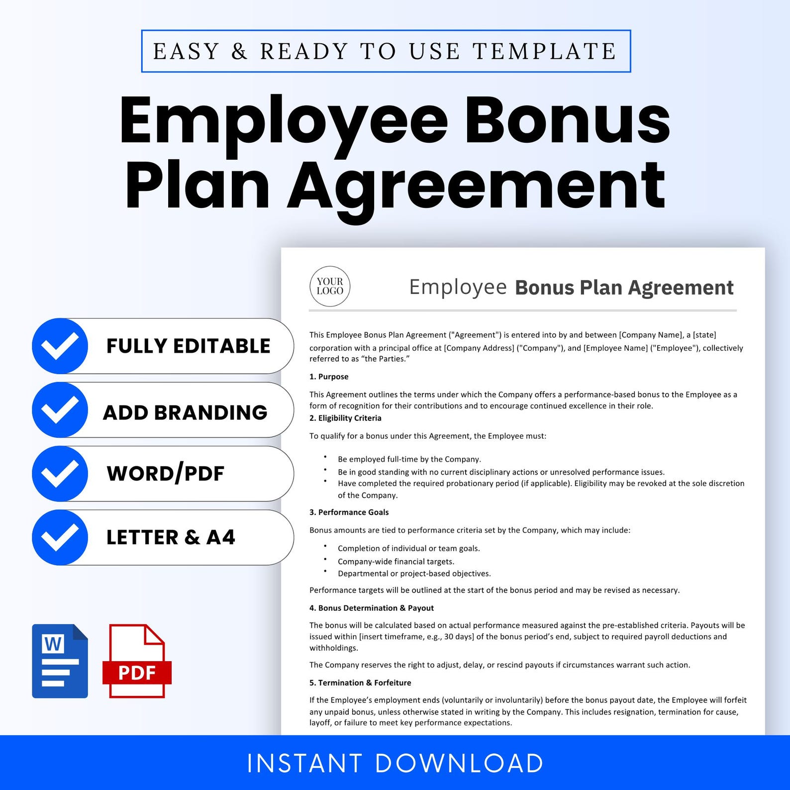 Employee Bonus Plan Agreement Template (word, PDF) | Staff Incentive ...