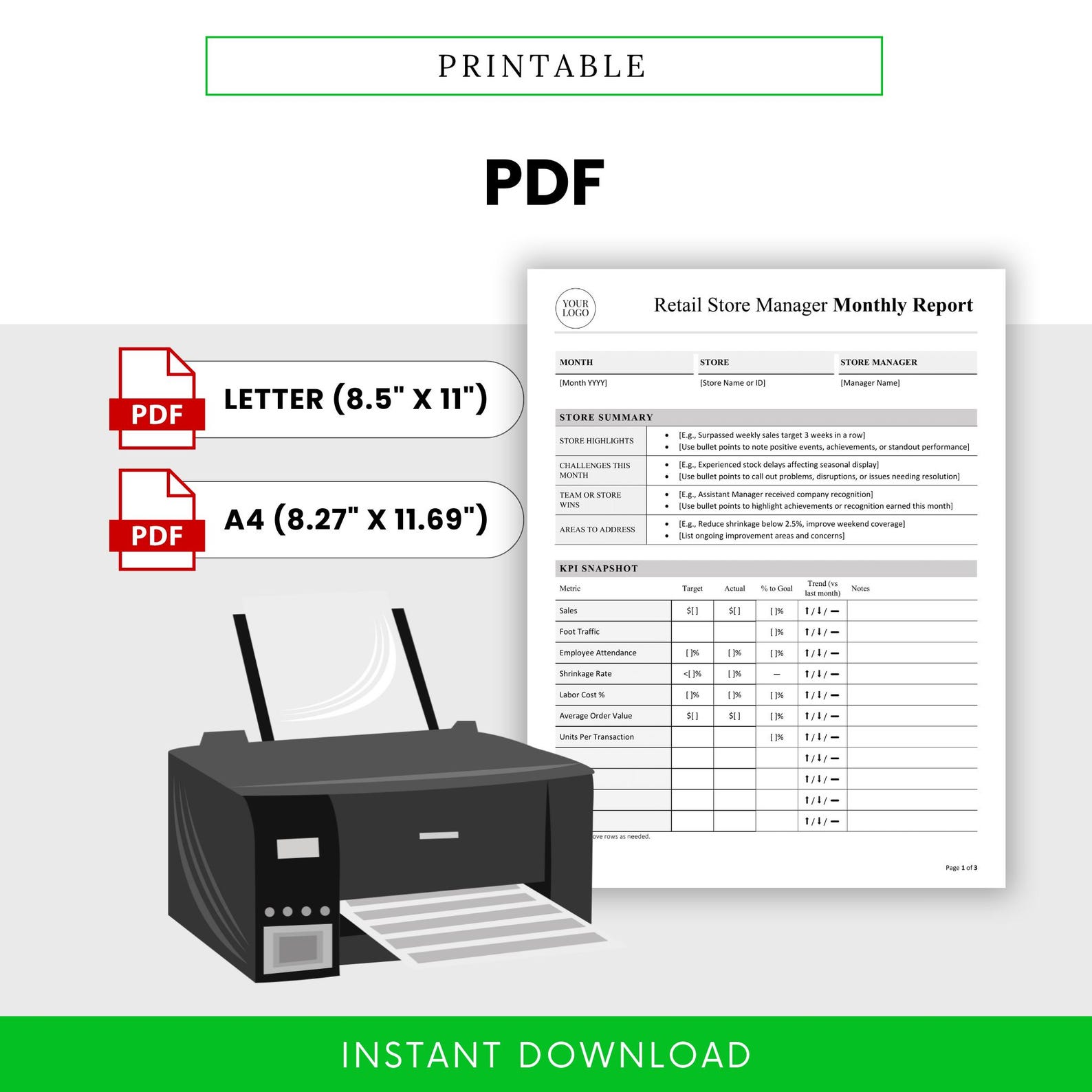 Retail Store Monthly Manager Report Template – Word & PDF, A4 + US ...