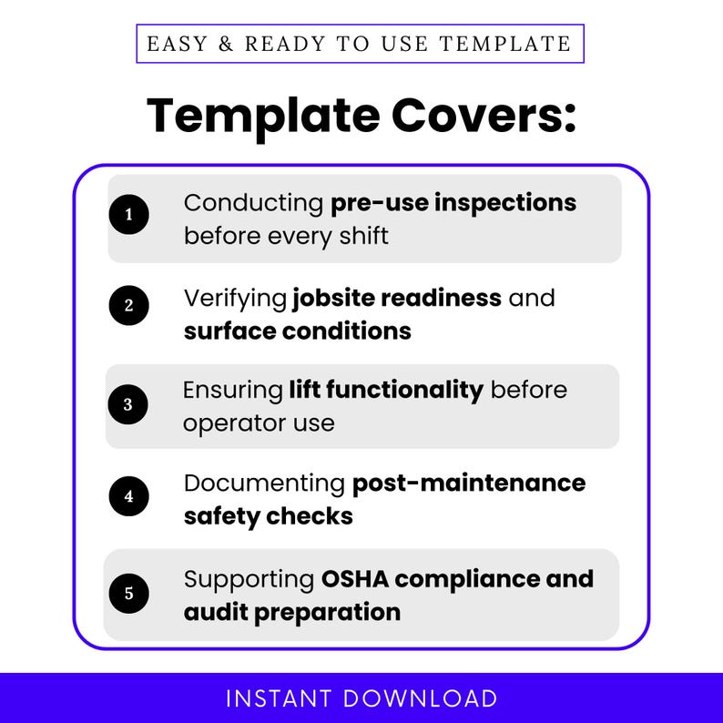 Scissor Lift Pre-use Safety Checklist Template – Word & PDF, A4 + US ...