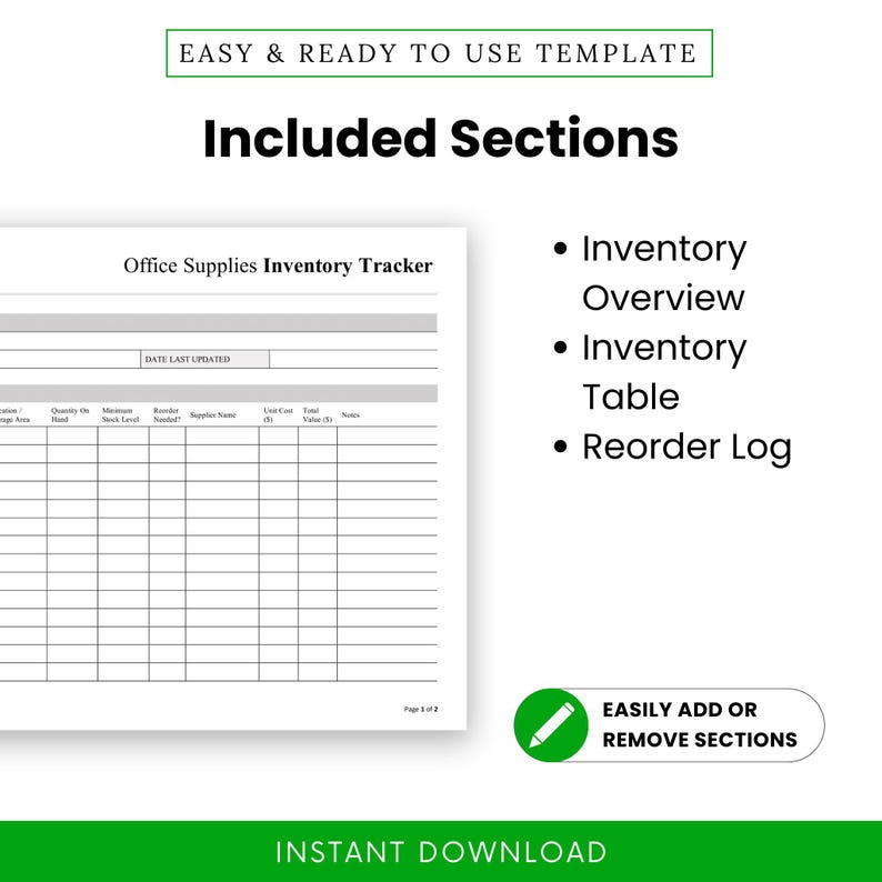 Simple Office Supplies Inventory Tracker Template - Word & PDF, A4 + US ...