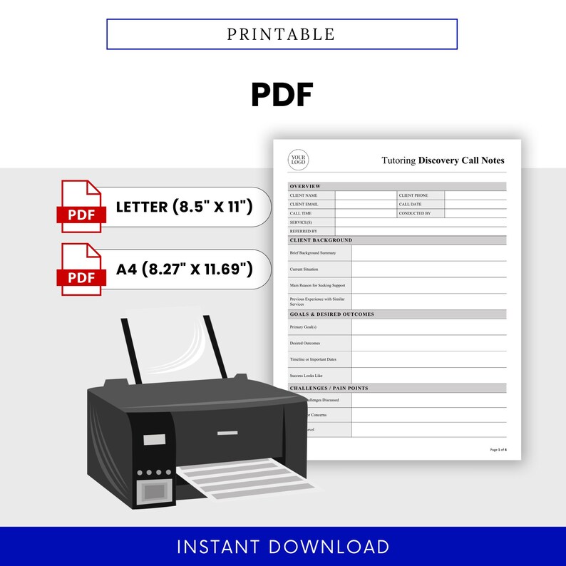 Tutoring Discovery Call Notes Template – Word & PDF, A4 + US Letter - Etsy