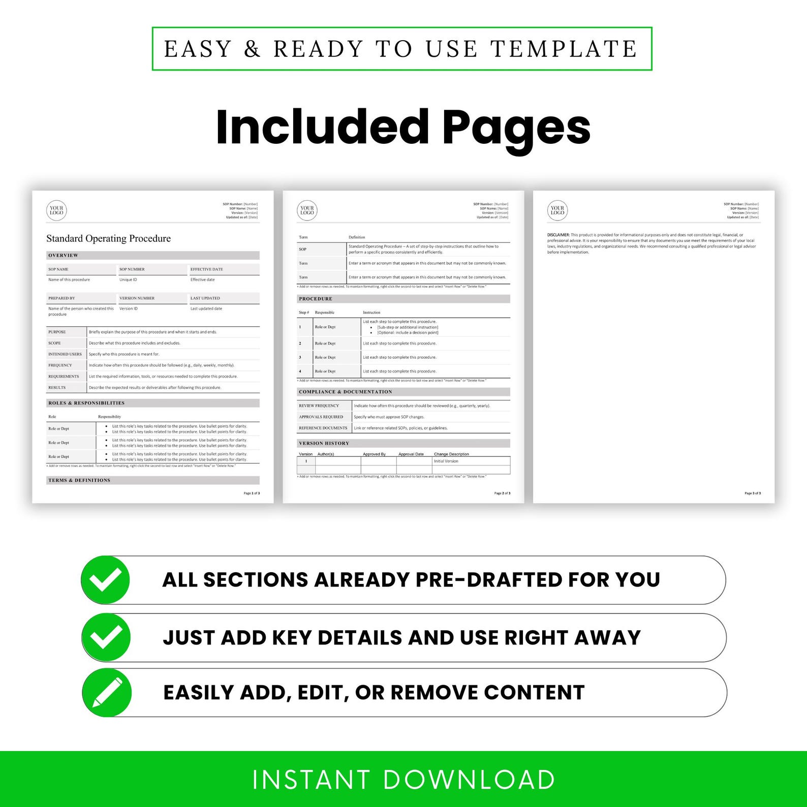 Simple SOP Template (word, PDF) | Standard Operating Procedure Template ...