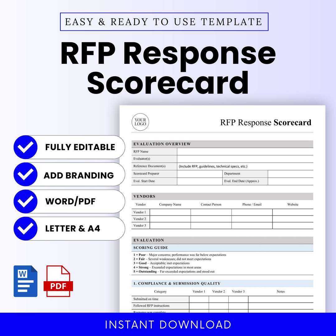 Simple RFP Response Scorecard Template (word, PDF) | Vendor Assessment ...