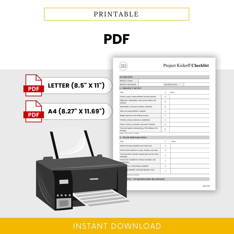 Project Kickoff Checklist Template - Word & PDF, A4 + US Letter - Etsy