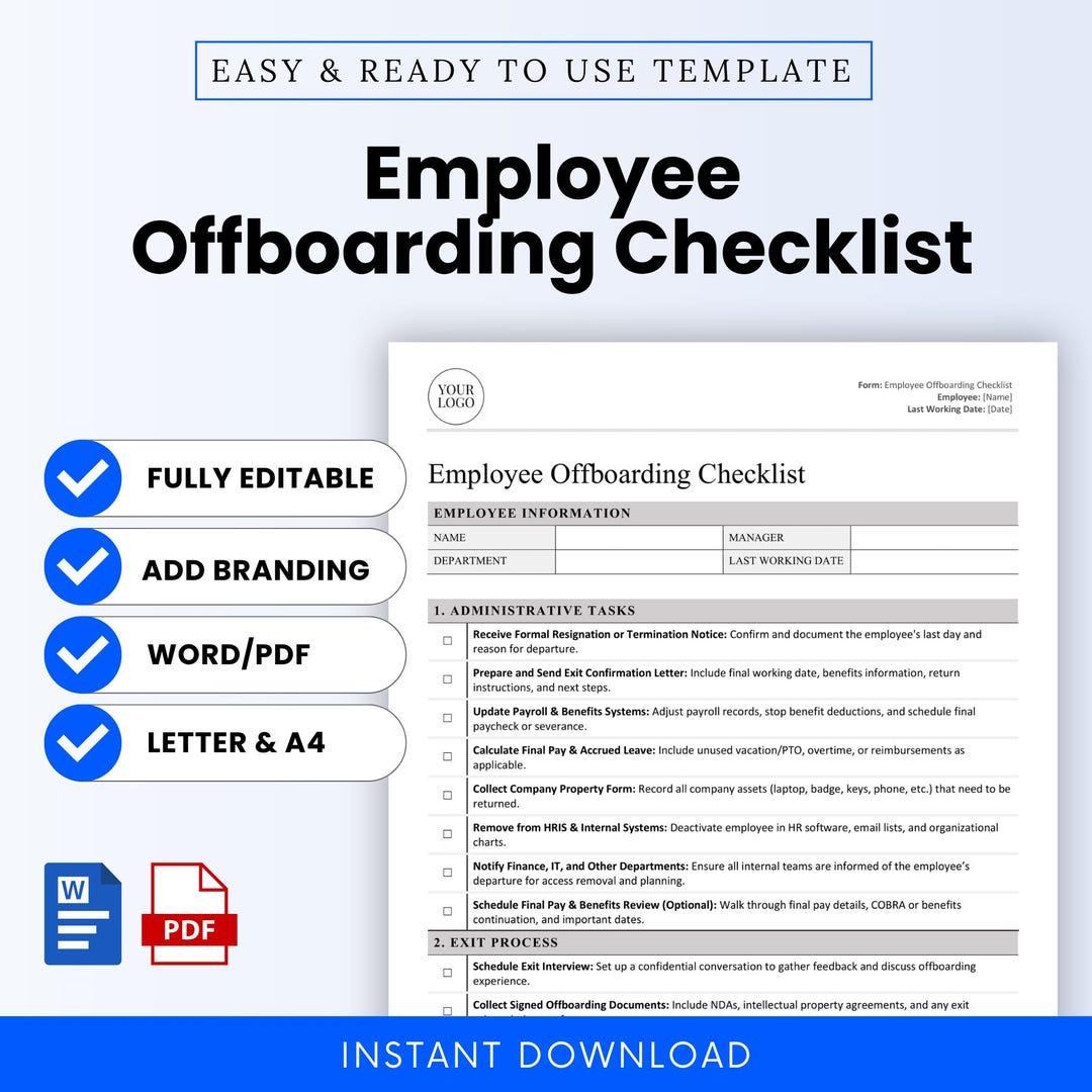 Employee Offboarding Checklist (MS Word, PDF) | Simple HR Template ...