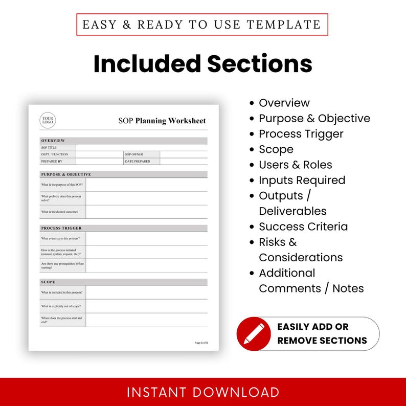 SOP Planning Worksheet Template – Word & PDF, A4 + US Letter | Standard ...