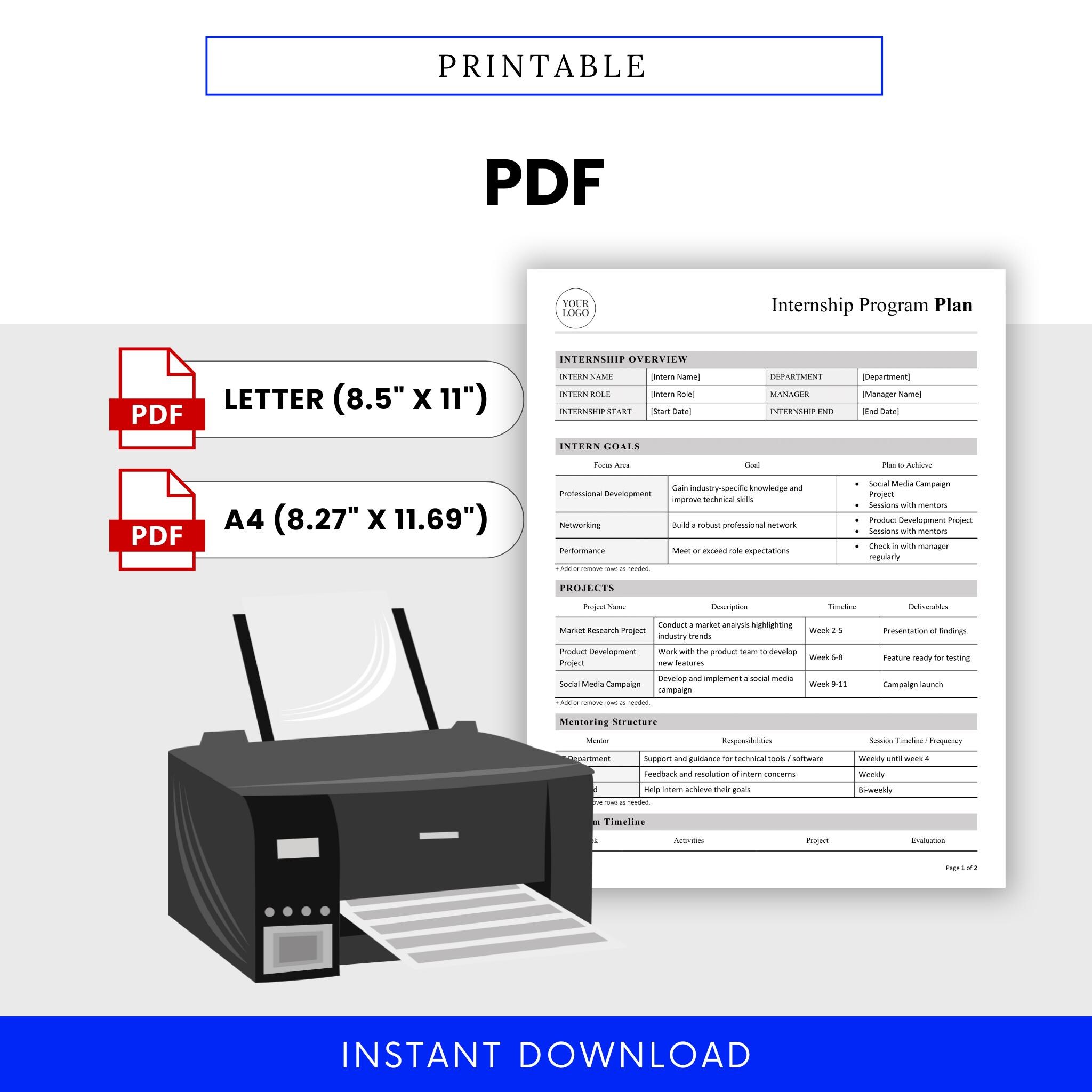 Internship Program Plan Template (word, PDF) | Intern Onboarding Plan ...