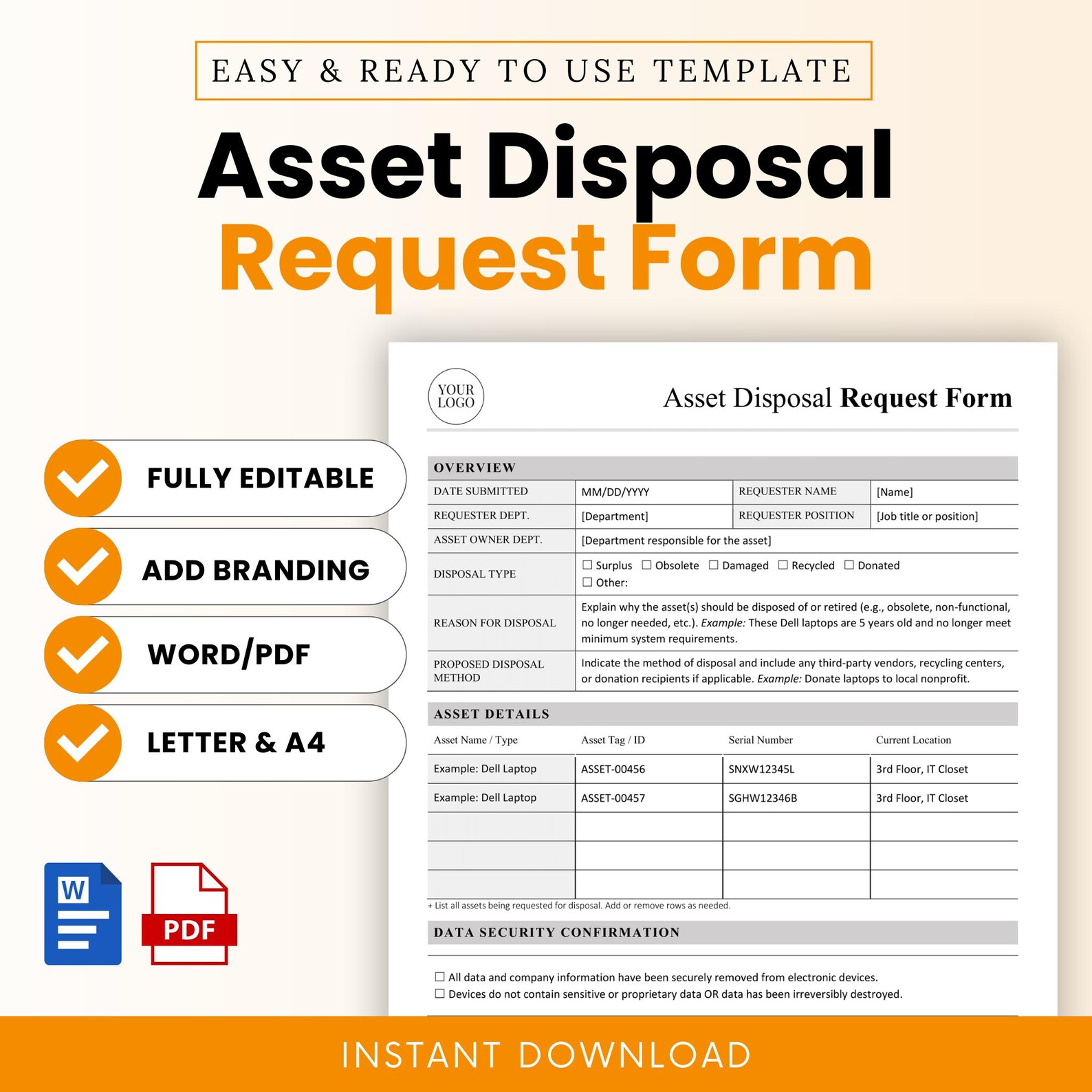 Asset Disposal Request Form Template (word, PDF) | Equipment Retirement ...