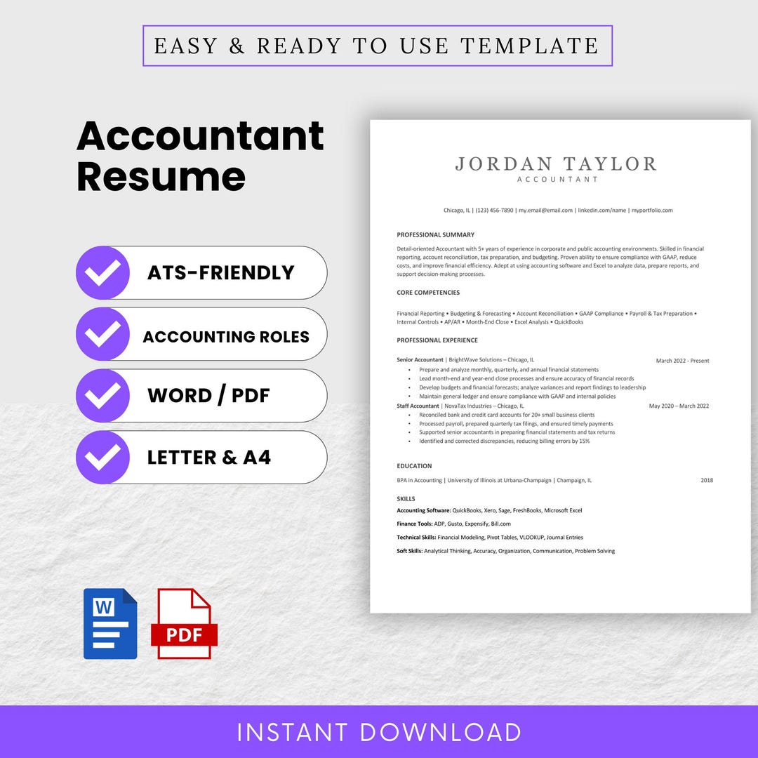 Accountant Resume Template (word, PDF) | Ats-friendly Resume ...