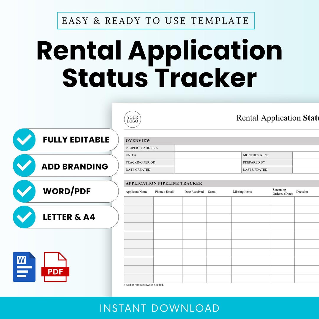 Rental Application Status Tracker Template – Word & PDF, A4 + US Letter ...
